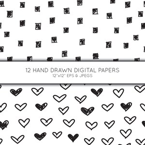 Hand Drawn Scrapbook Paper, Doodle Digital Paper, Black & White ...