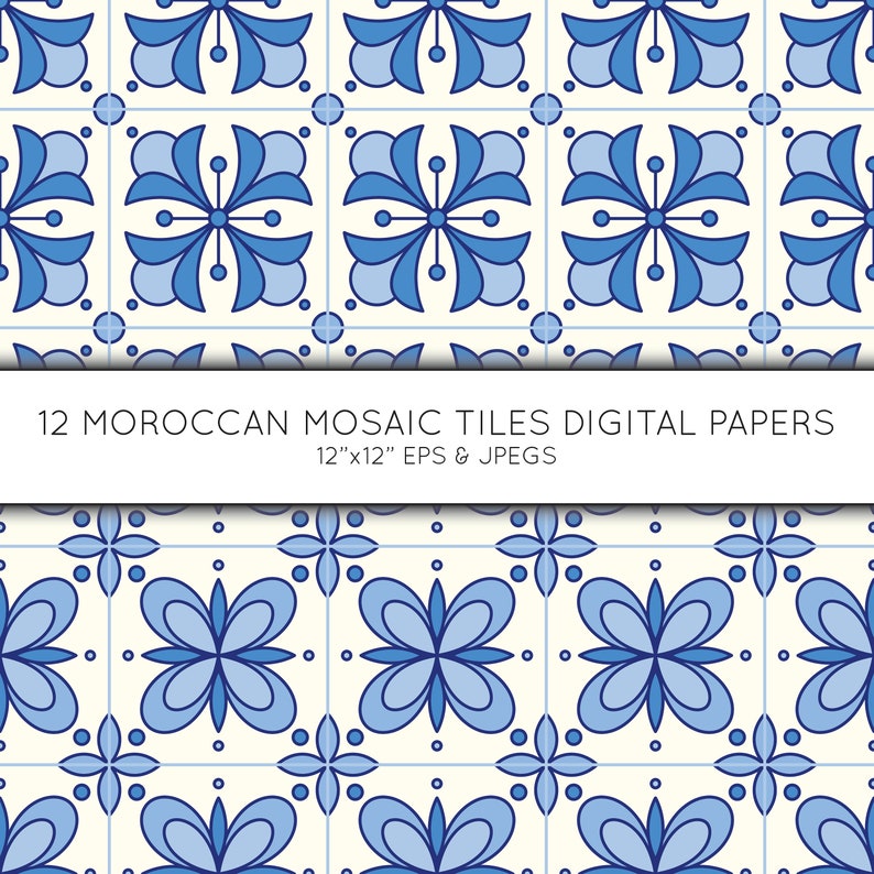 Blue Tile Scrapbook Paper Digital Paper Pack Moroccan | Etsy