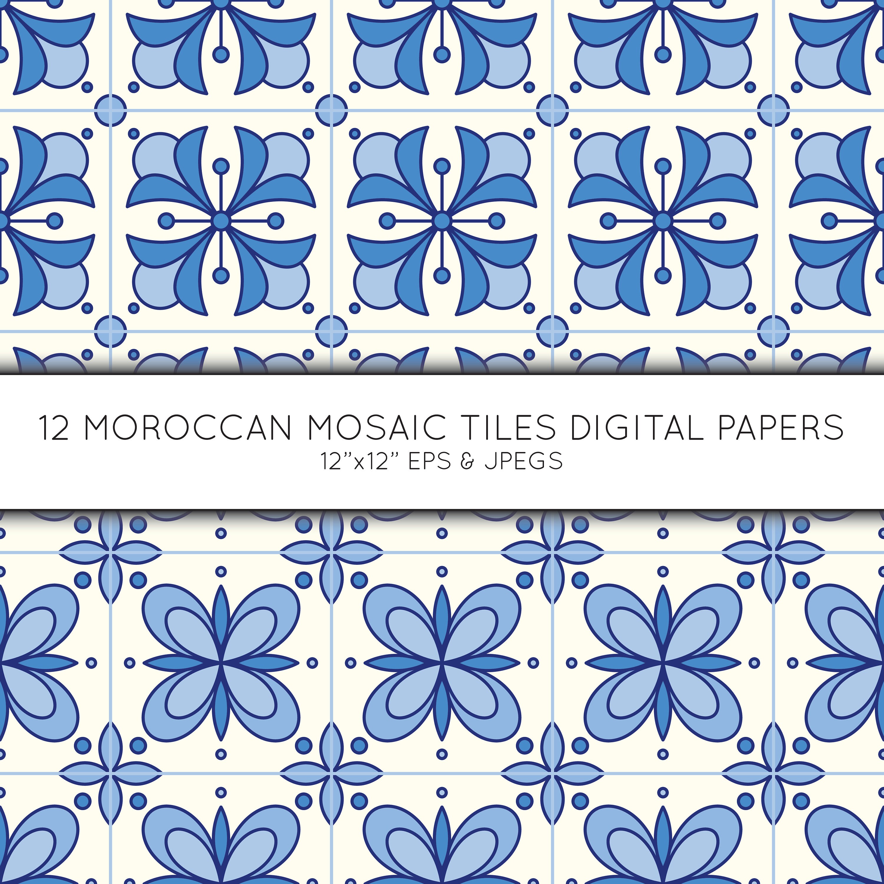 Blue Tile Scrapbook Paper Digital Paper Pack Moroccan | Etsy