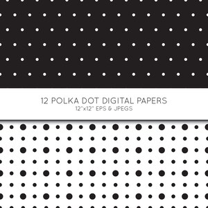 Dot Digital Paper, Polka Dot Scrapbook Paper, Black and White, Dot ...