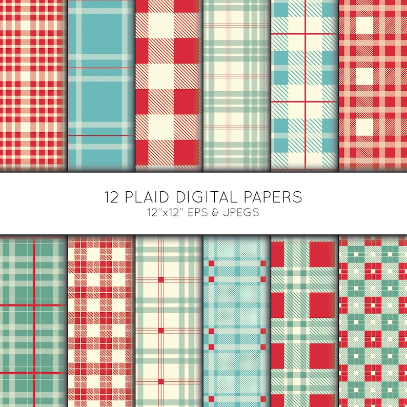 Plaid Digital Paper, Buffalo Plaid Scrapbook Paper, Check Digital Paper ...