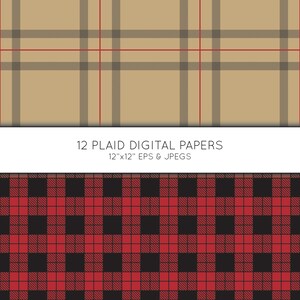 Plaid Digital Paper, Buffalo Plaid Scrapbook Paper, Check Digital Paper ...