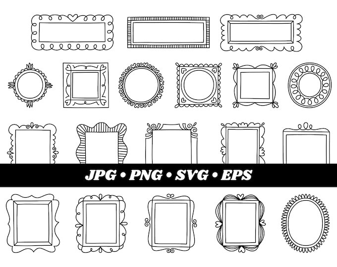 120 Doodle Clipart Frames Digital Frame Clip Art Commercial Use Doodle ...