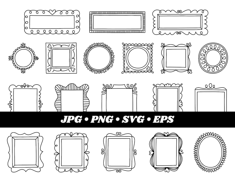 Digital Frames Clipart, Doodle Frames Clipart, Hand Drawn Frames ...