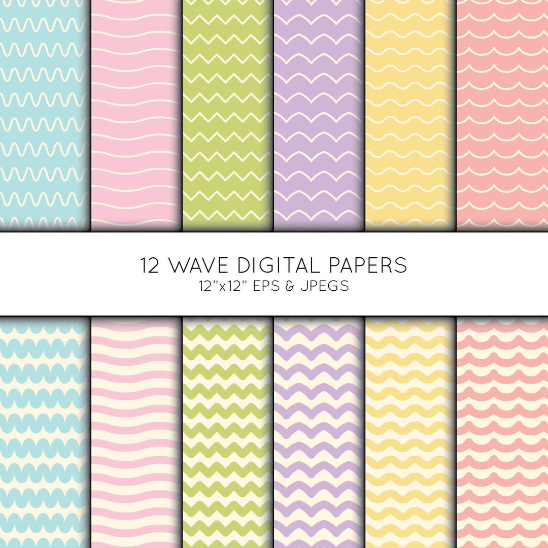 Geometric Wave Digital Paper, Scalloped Digital Paper, Stripe Scrapbook ...