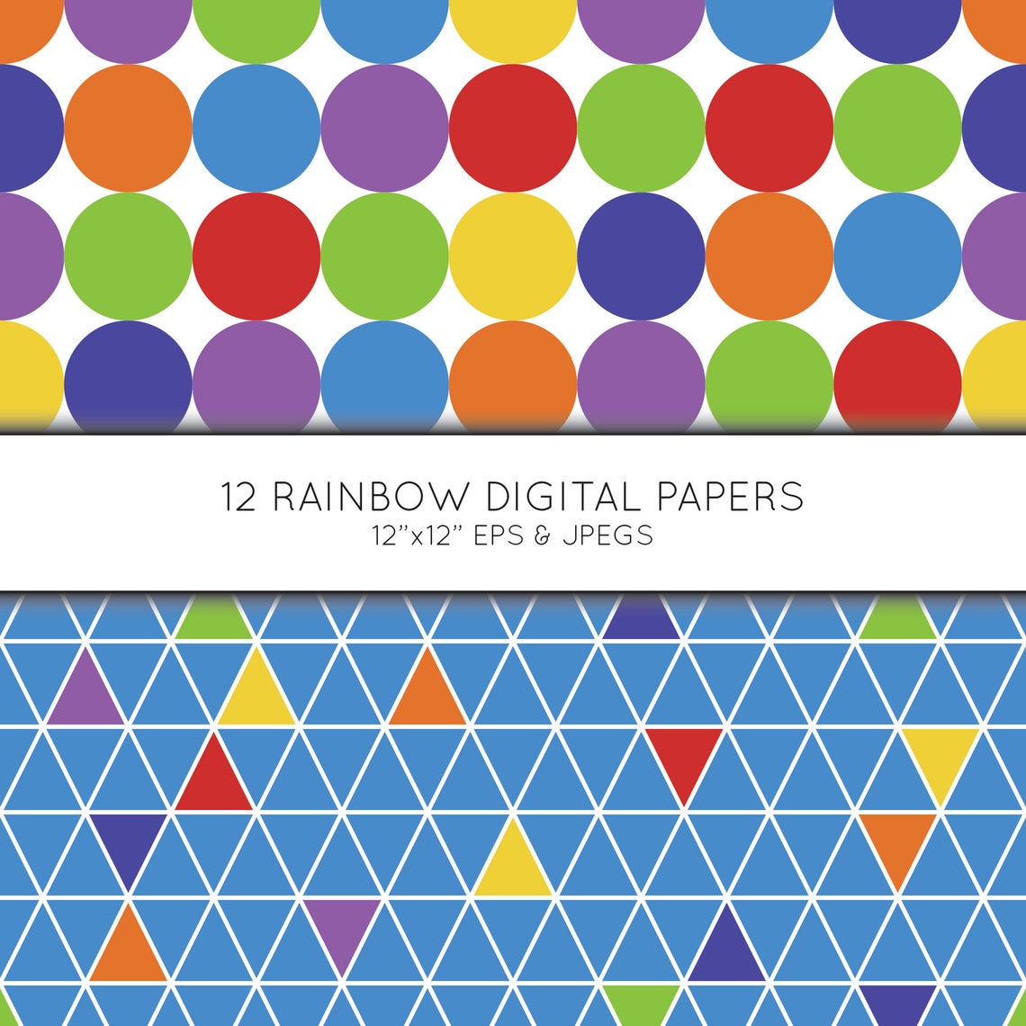 Rainbow Digital Paper, Geometric Scrapbook Paper, Digital Paper Pack ...
