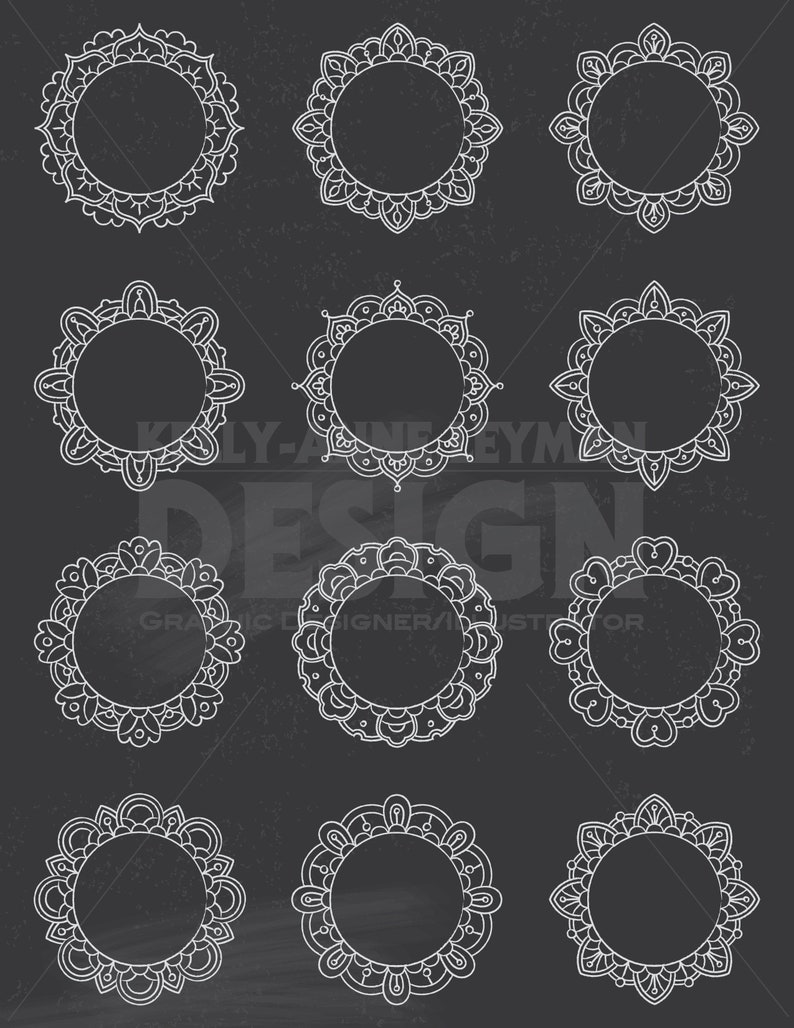 Chalkboard Mandala Circle Frames Clipart Digital Labels Clip - Etsy