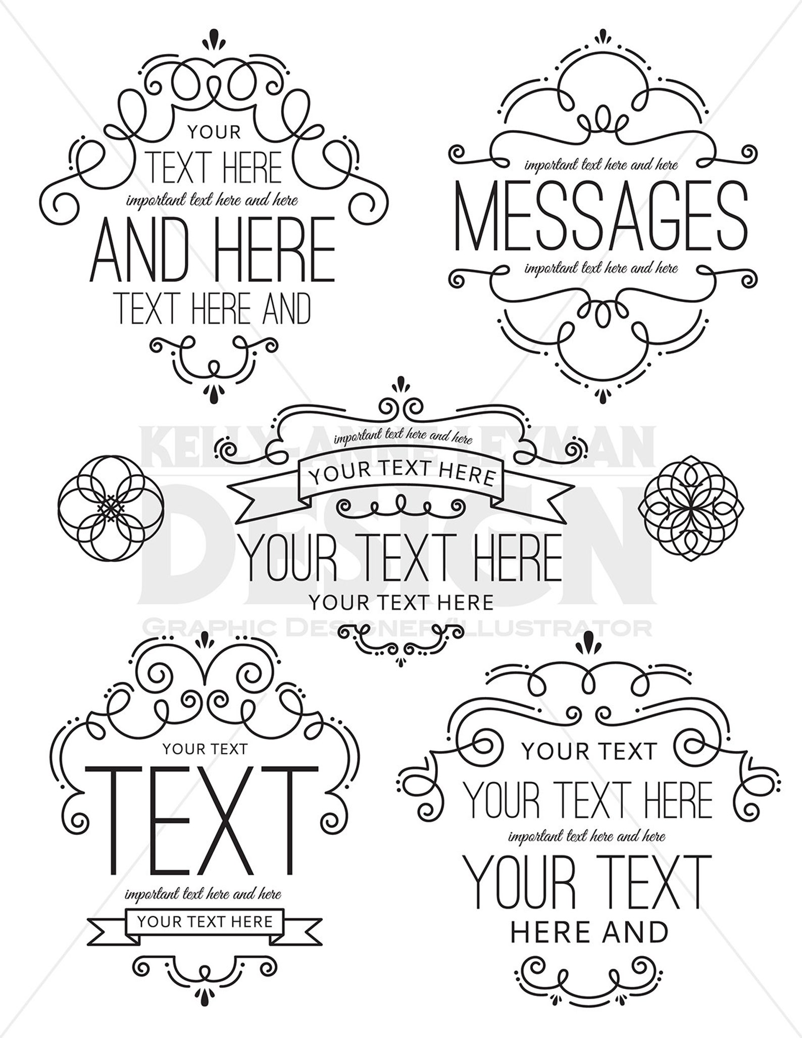 Swirl Digital Labels Clipart Set, Digital Frames, Digital Flourish ...