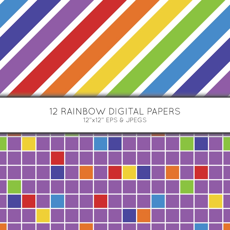Rainbow Digital Paper, Geometric Scrapbook Paper, Digital Paper Pack ...