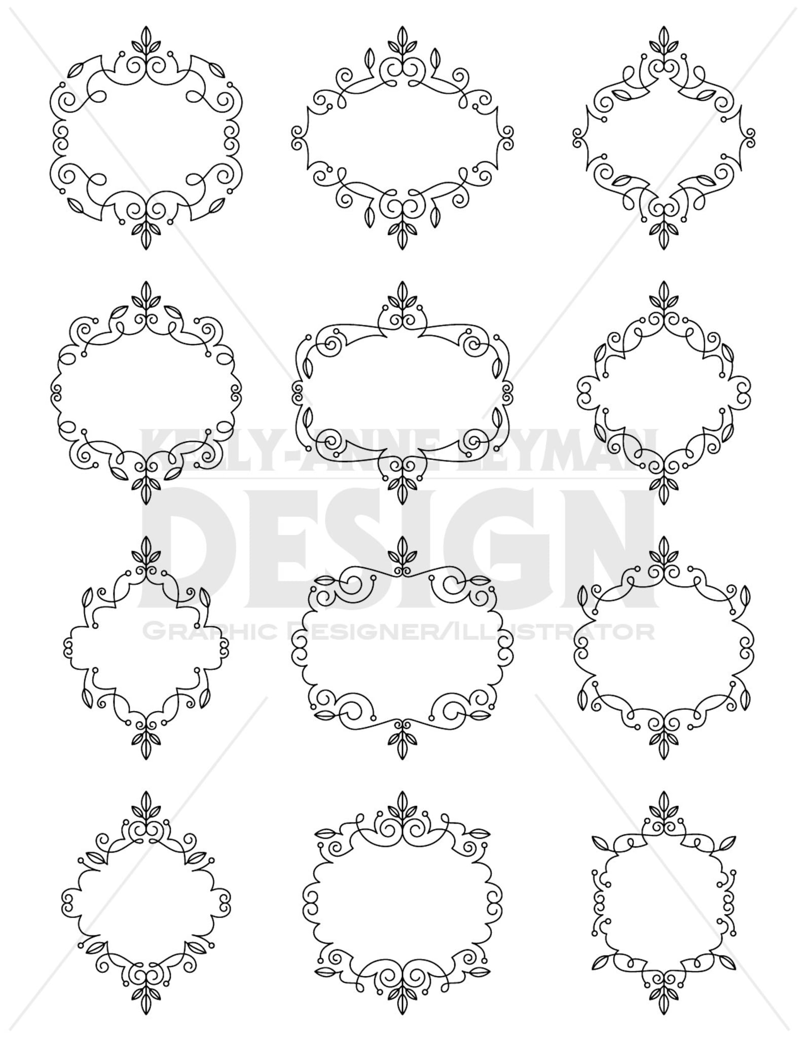 Swirl Digital Labels Clipart Set, Digital Frames, Digital Flourish ...