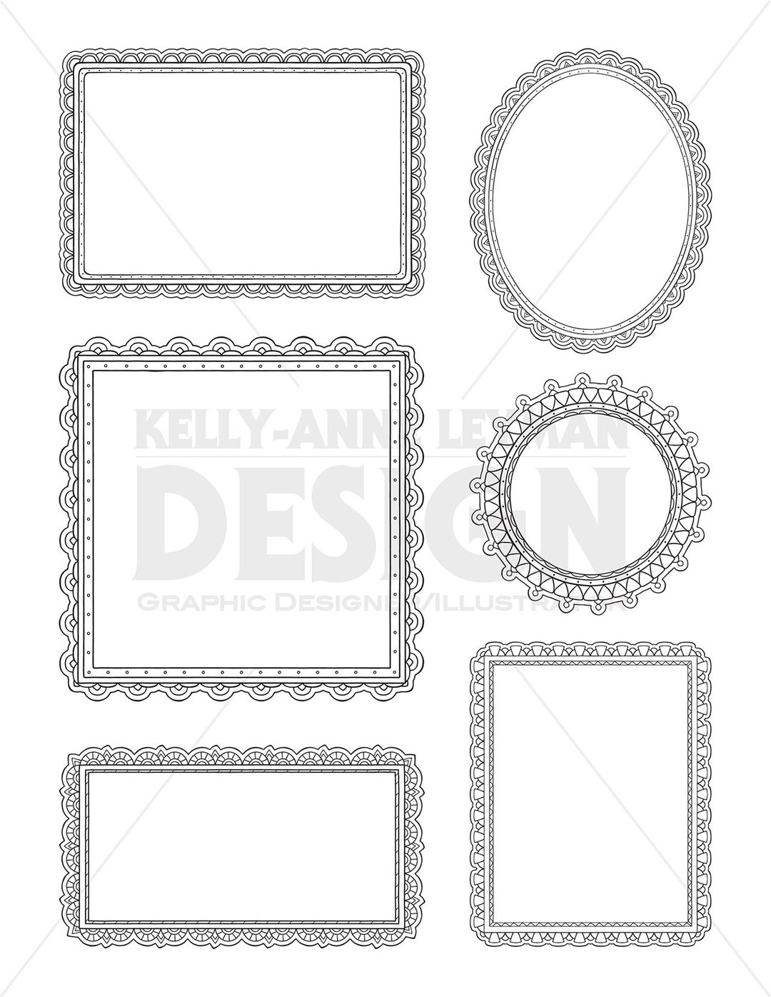 Doodle Digital Frames Clipart, Digital Labels Clip Art Set, Hand Drawn ...