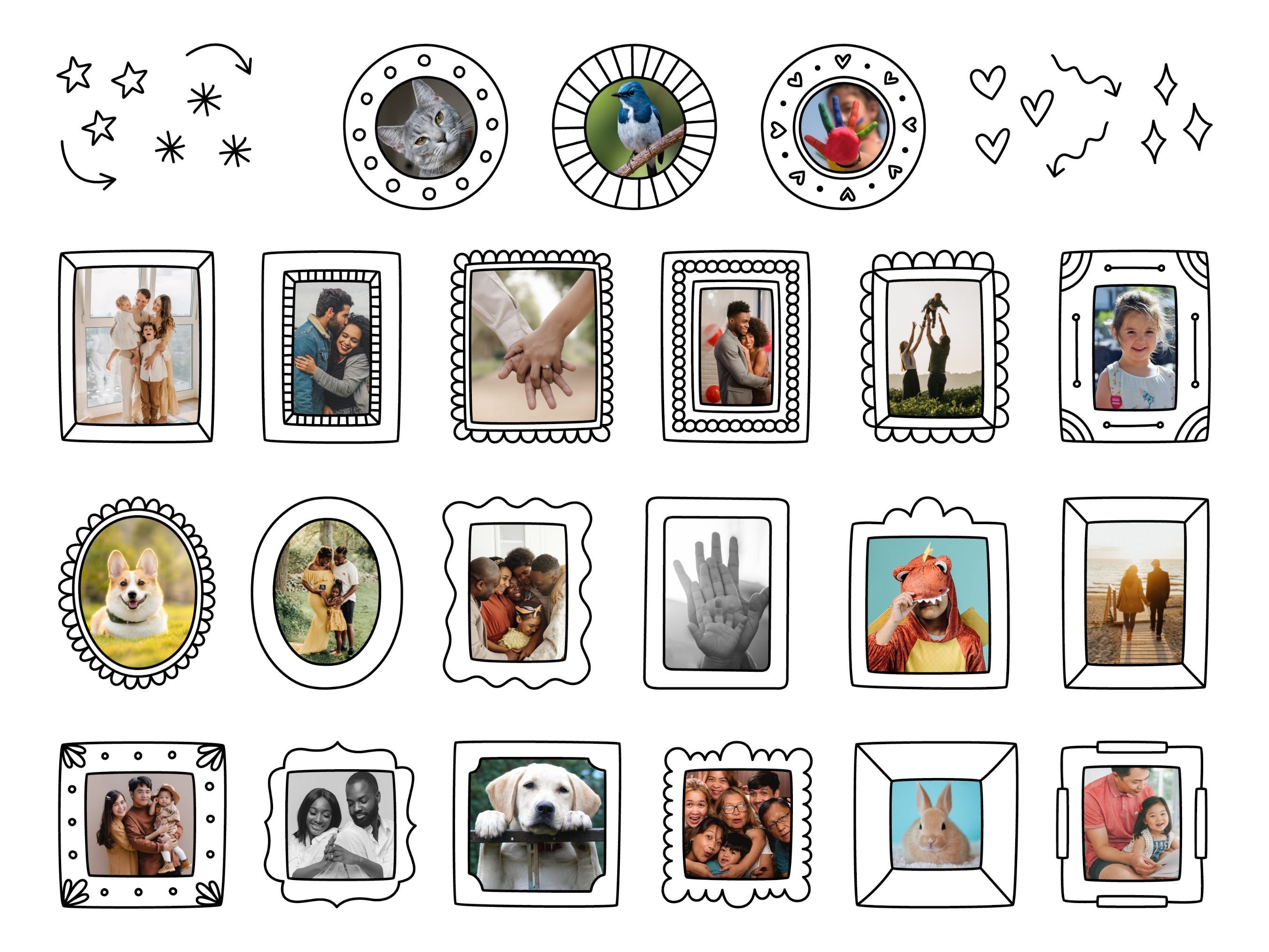 Digital Frames Clipart Doodle Frames Clipart Hand Drawn - Etsy