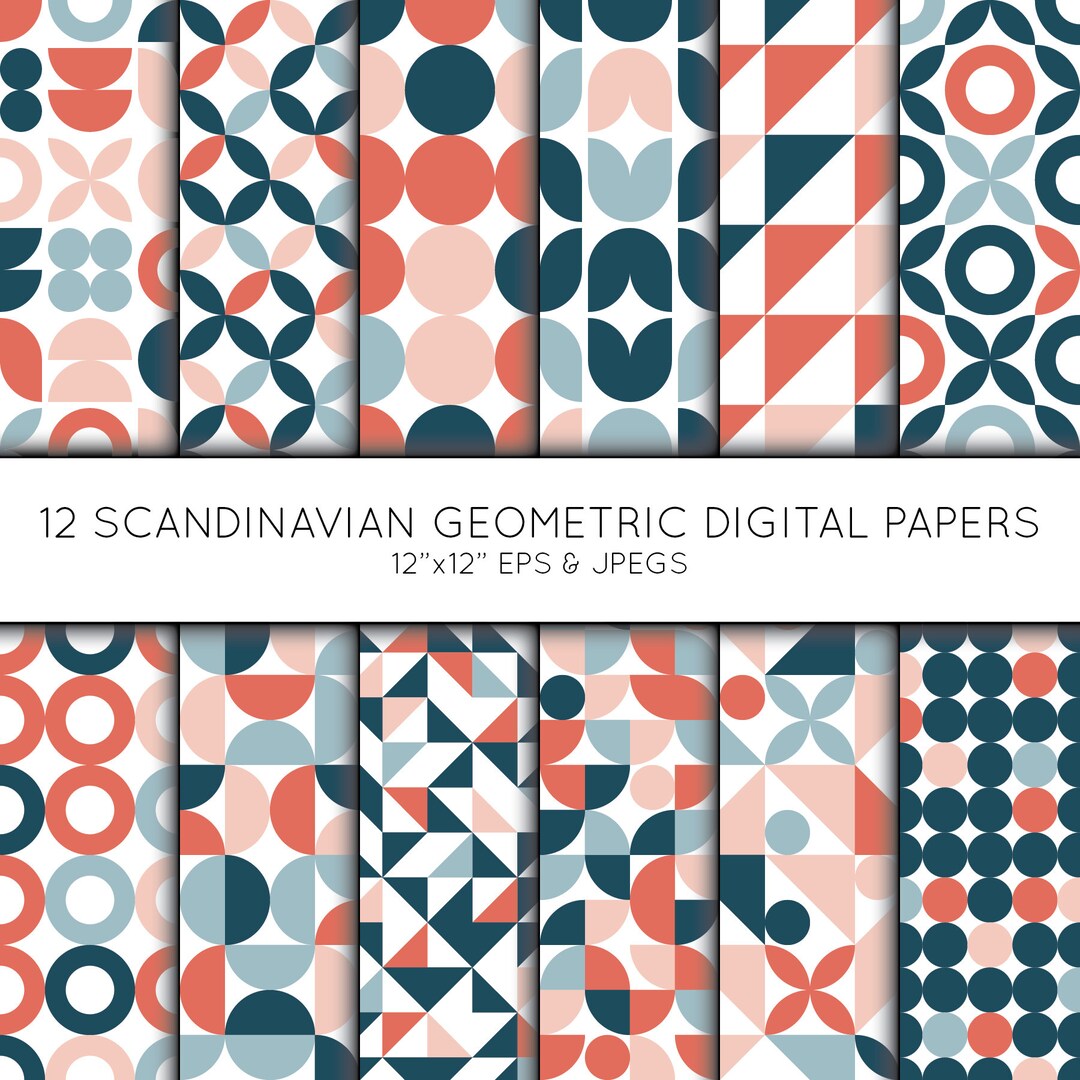Scandinavian Digital Paper, Geometric Scrapbook Paper, Digital Paper ...