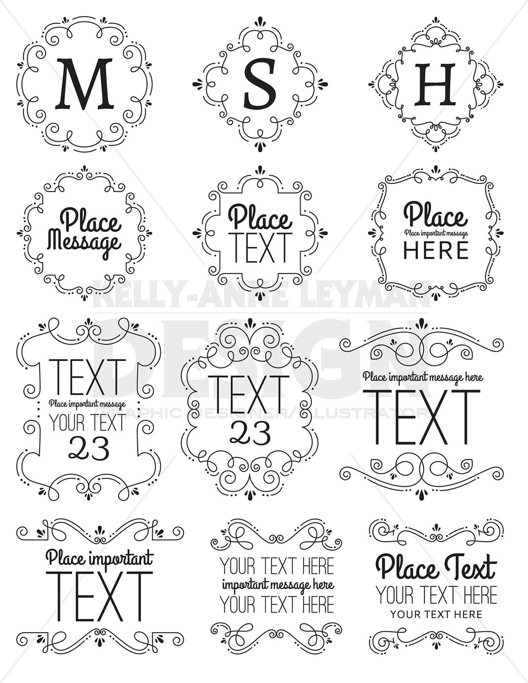 Circle Digital Frames Clipart, Digital Labels Clipart Set, Flourish ...