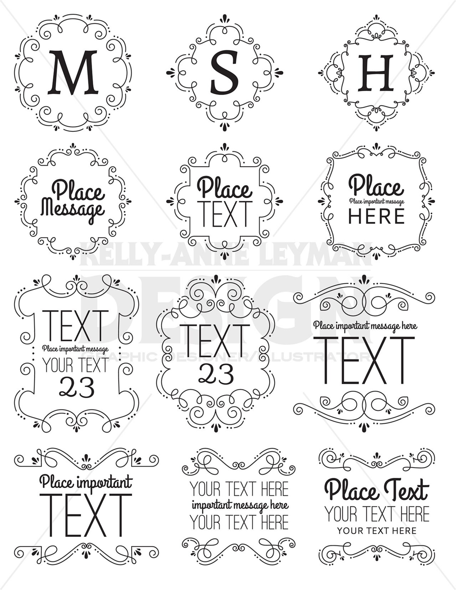 Circle Digital Frames Clipart, Digital Labels Clipart Set, Flourish ...