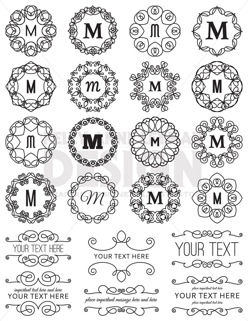 Circle Digital Frames Clipart, Digital Labels Clipart Set, Flourish ...