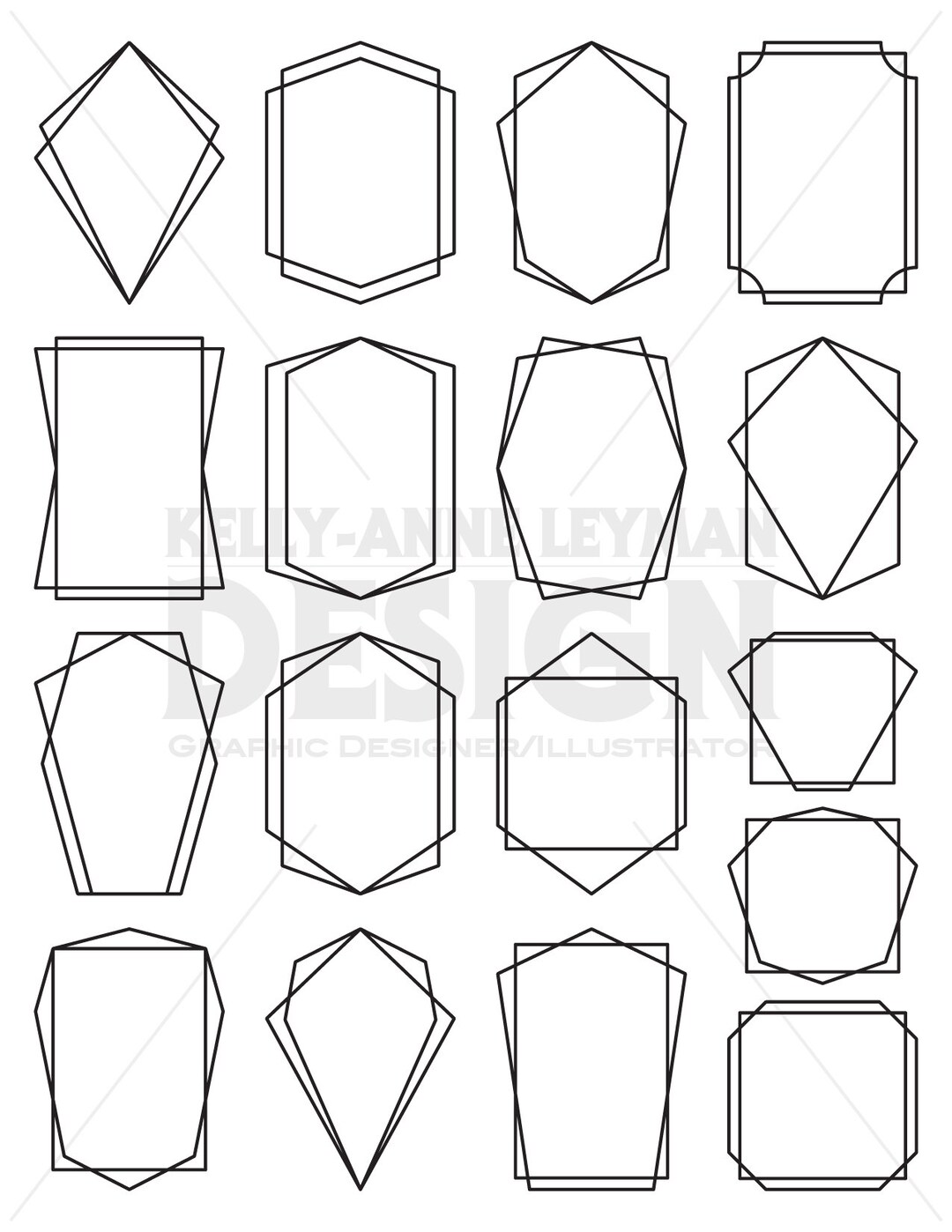 Geometric Digital Frames Clipart, Polygonal Frames, Digital Labels Clip ...