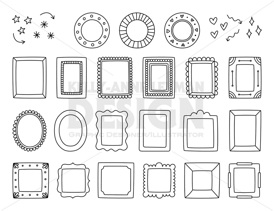 Digital Frames Clipart, Doodle Frames Clipart, Hand Drawn Frames ...