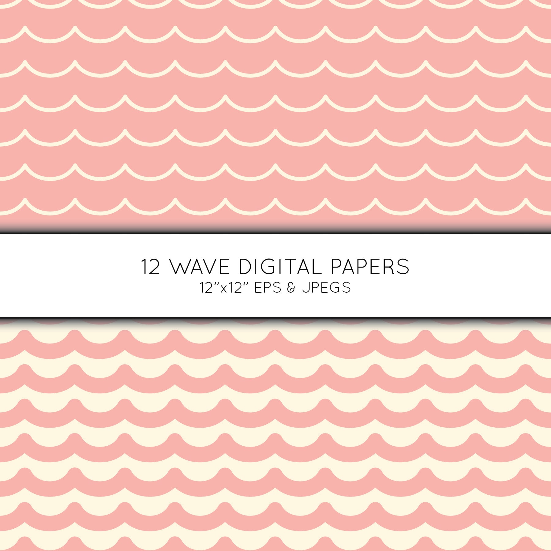 Geometric Wave Digital Paper, Scalloped Digital Paper, Stripe Scrapbook ...
