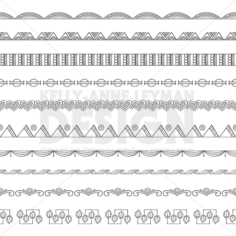 Doodle Digital Border Clipart, Digital Frame Clip Art, Seamless Clip ...