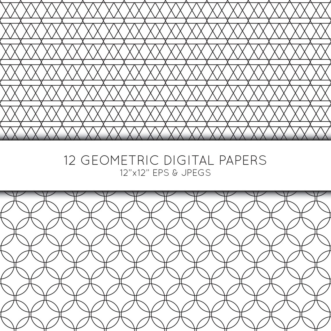 Geometric Digital Paper, Geometric Scrapbook Paper, Black and White ...
