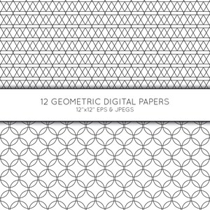 Geometric Digital Paper, Geometric Scrapbook Paper, Black and White ...