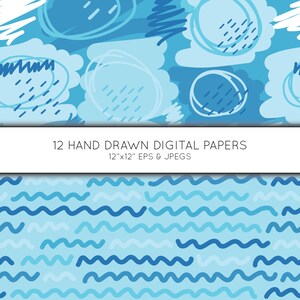 Abstract Digital Paper, Hand Drawn Modern Scrapbook Paper, Digital ...