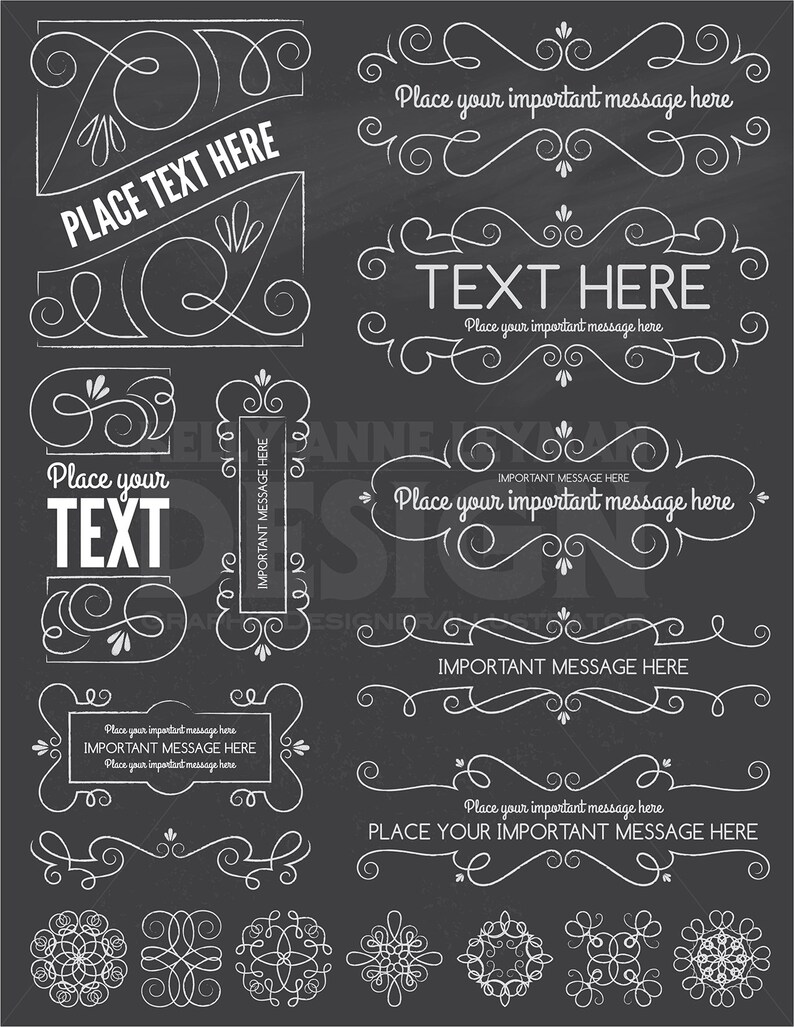 Chalkboard Swirl Digital Frame Clipart Digital Label Clip - Etsy