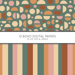 Boho Digital Paper, Modern Scrapbook Paper, Abstract Digital Paper Pack ...