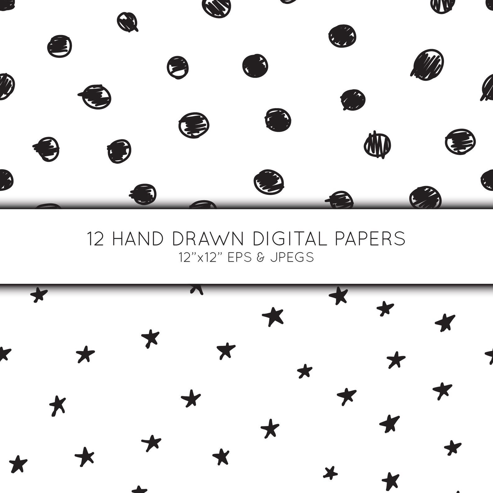 Hand Drawn Scrapbook Paper, Doodle Digital Paper, Black and White ...