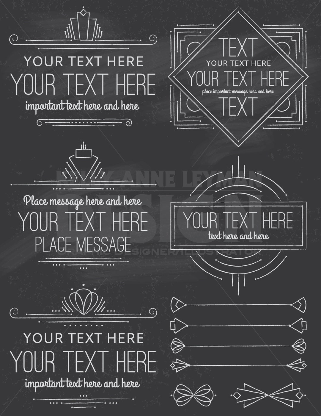 Chalkboard Art Deco Digital Frame Clipart, Digital Label Clip Art Set ...