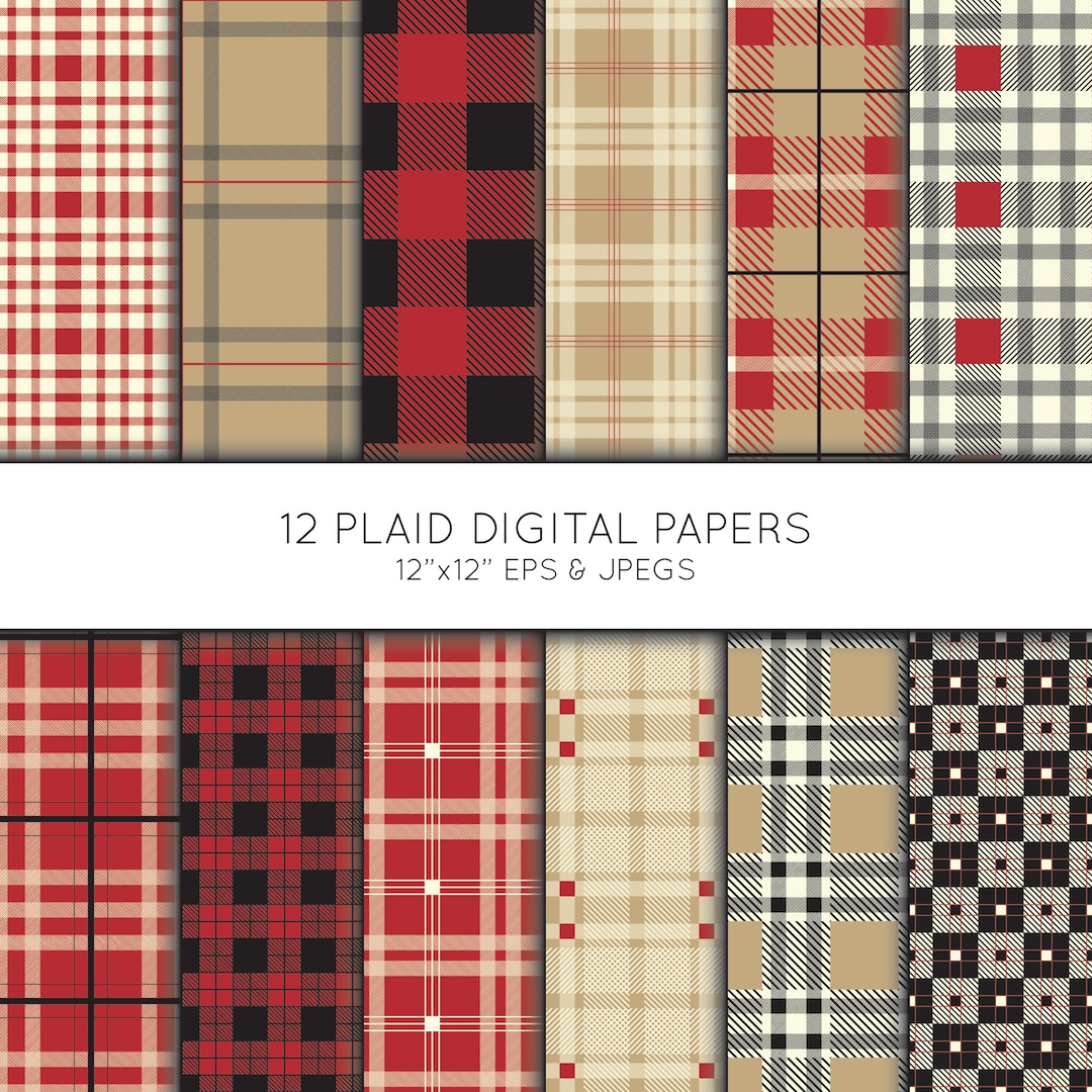 Plaid Digital Paper, Buffalo Plaid Scrapbook Paper, Check Digital Paper ...