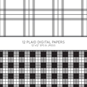 Plaid Digital Paper, Buffalo Plaid Scrapbook Paper, Black and White ...