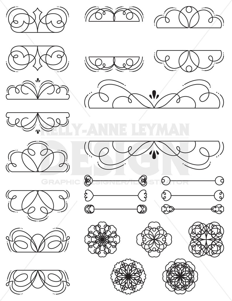 Swirl Digital Frames Clipart, Digital Labels Clip Art Set, Flourish ...