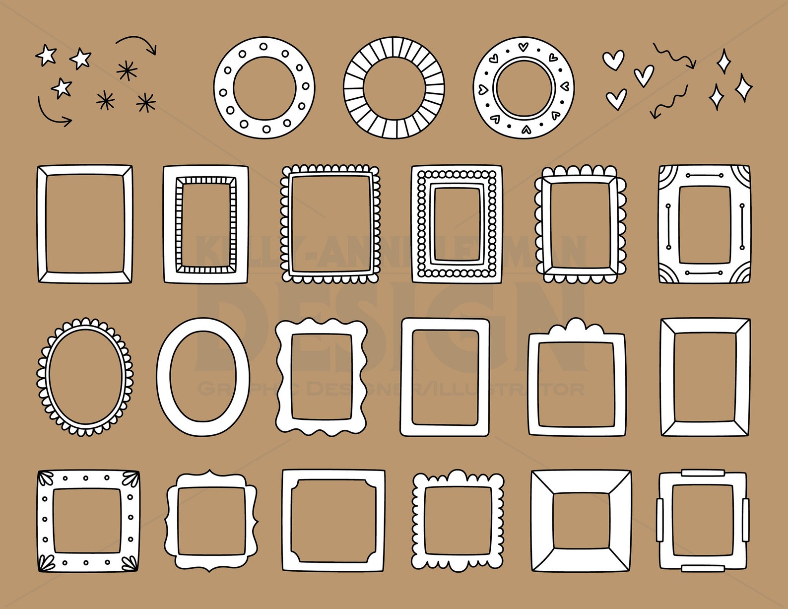 Digital Frames Clipart Doodle Frames Clipart Hand Drawn - Etsy
