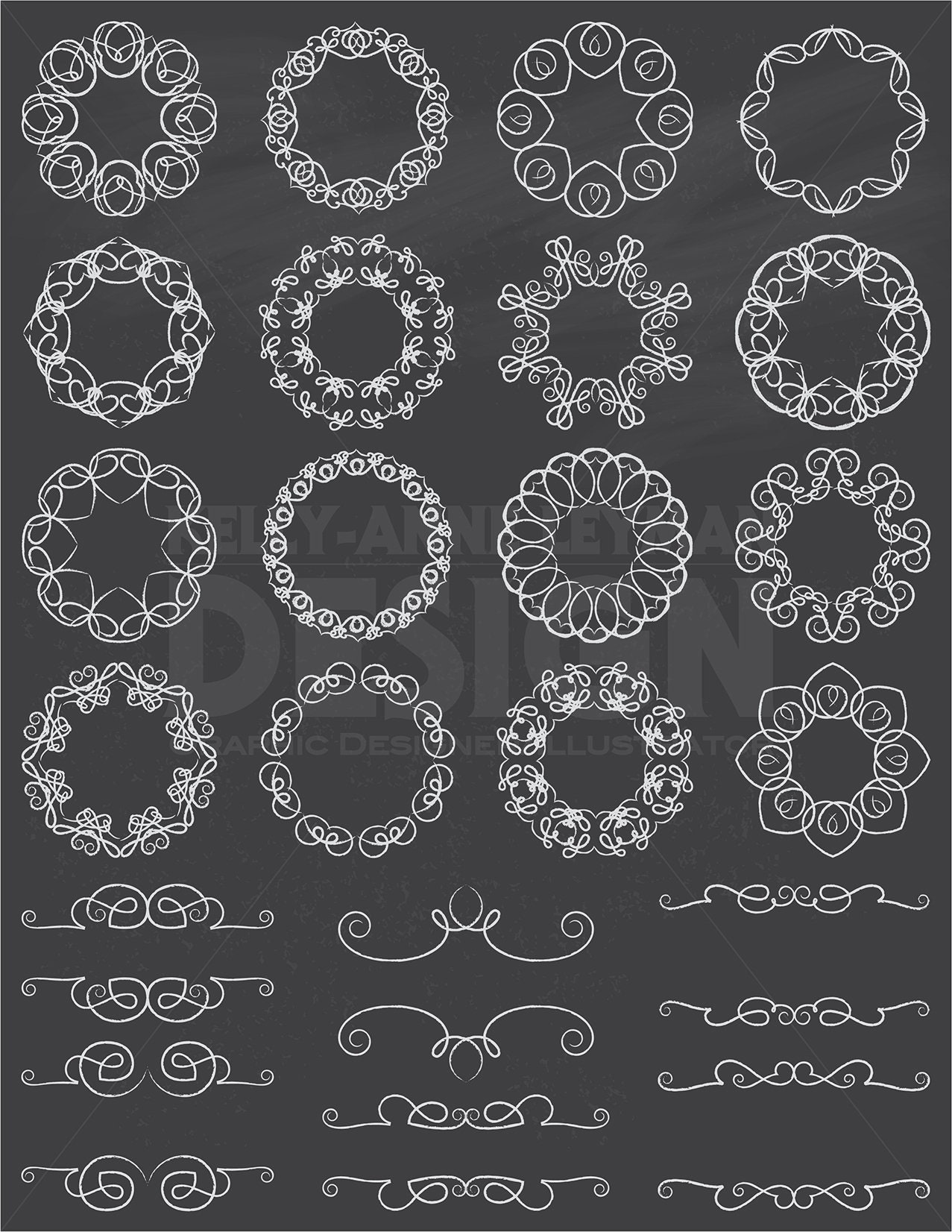 Chalkboard Circle Digital Frame, Digital Label Clipart, Flourish ...