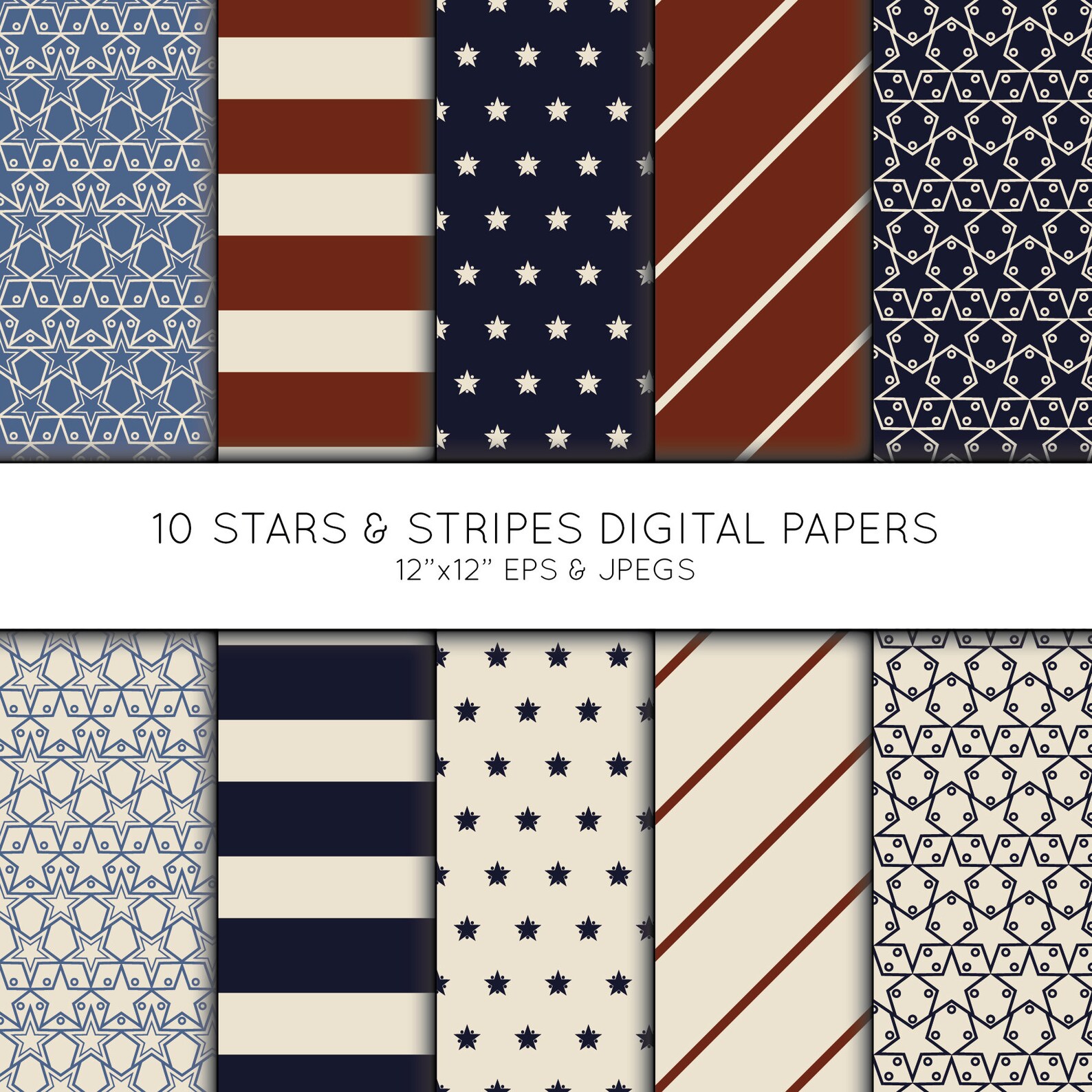Vintage American Flag Digital Paper, Flag Scrapbook Paper, Digital ...