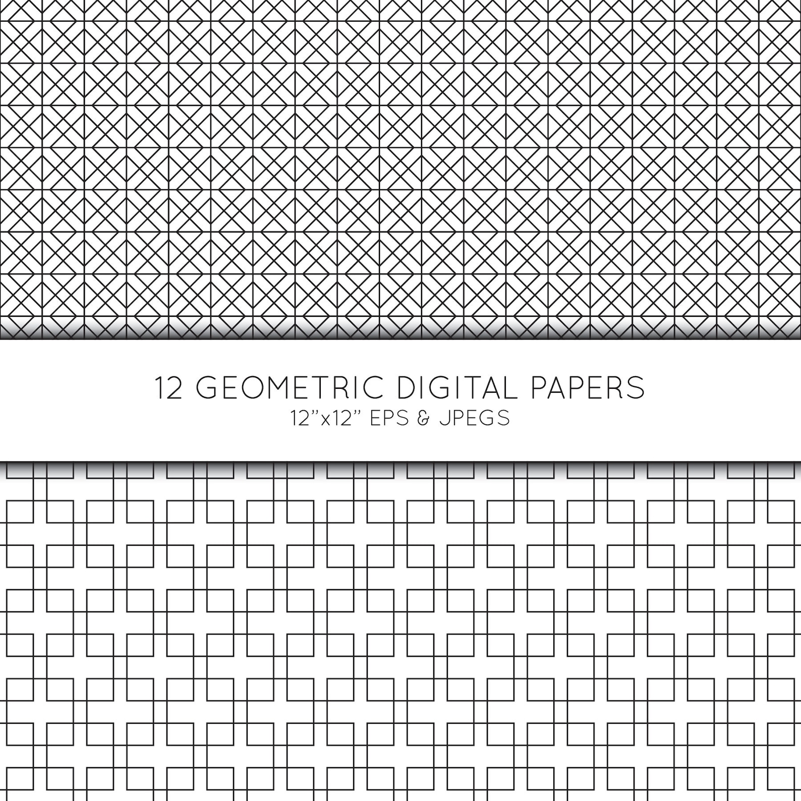 Geometric Digital Paper, Geometric Scrapbook Paper, Black and White ...