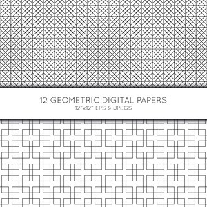 Geometric Digital Paper, Geometric Scrapbook Paper, Black and White ...