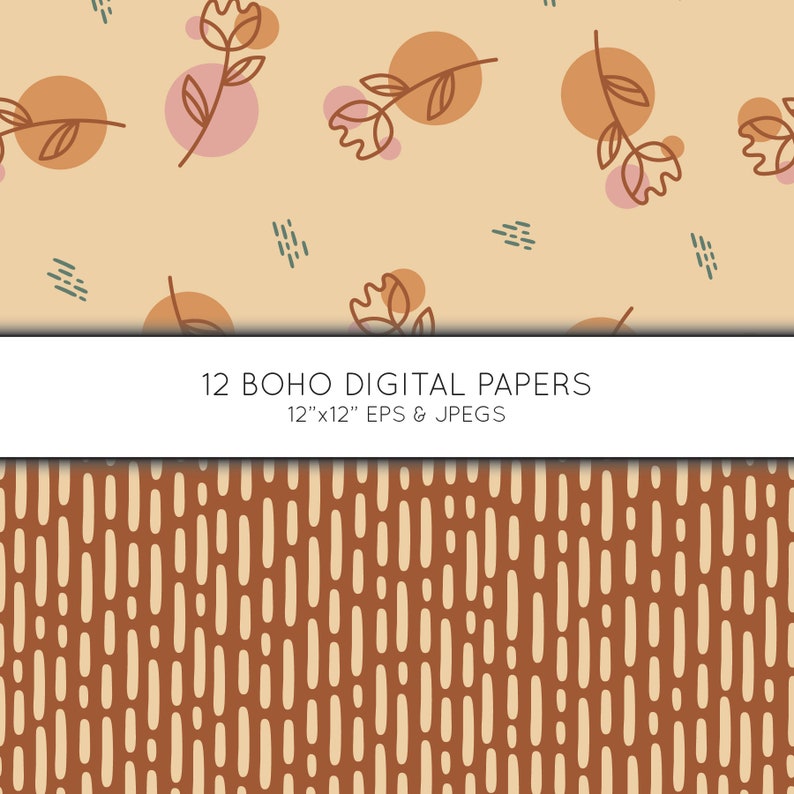 Boho Digital Paper, Modern Scrapbook Paper, Abstract Digital Paper Pack ...