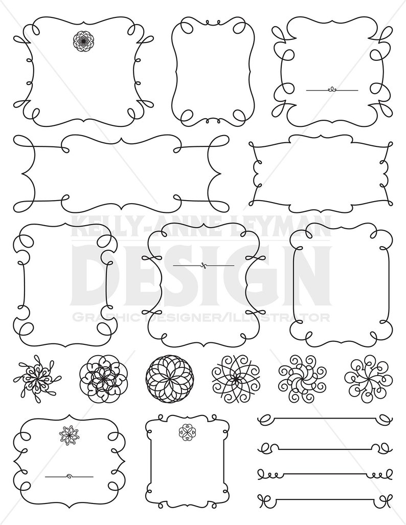 Swirl Digital Frames Clipart, Digital Labels Clip Art Set, Flourish ...
