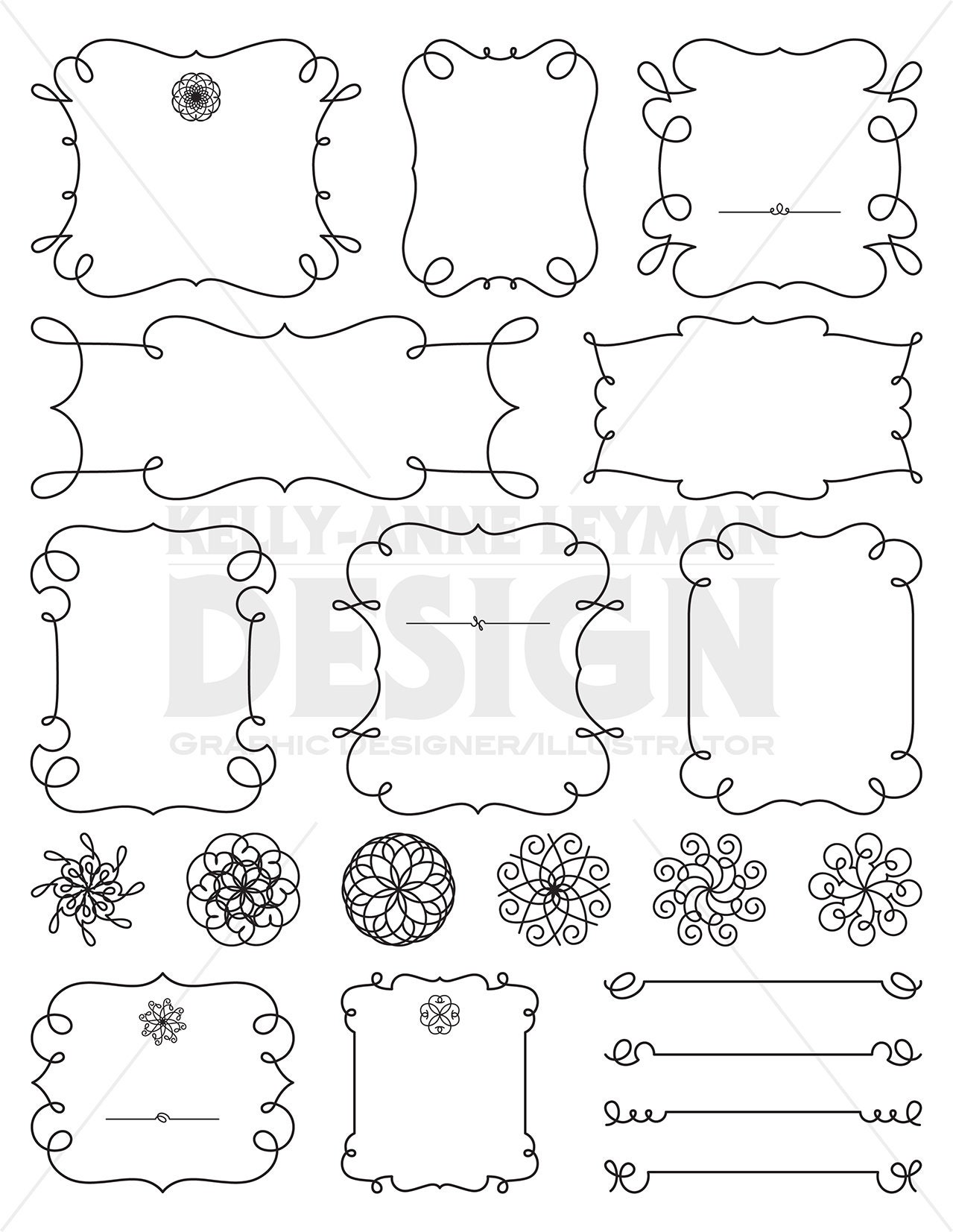 Swirl Digital Frames Clipart, Digital Labels Clip Art Set, Flourish ...