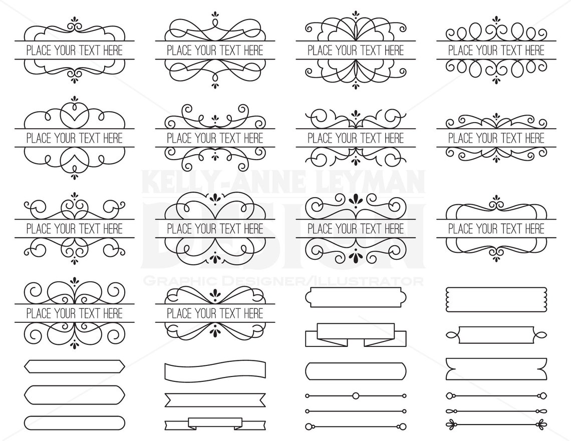 Swirl Digital Frames Clipart, Digital Labels Clip Art Set, Flourish ...