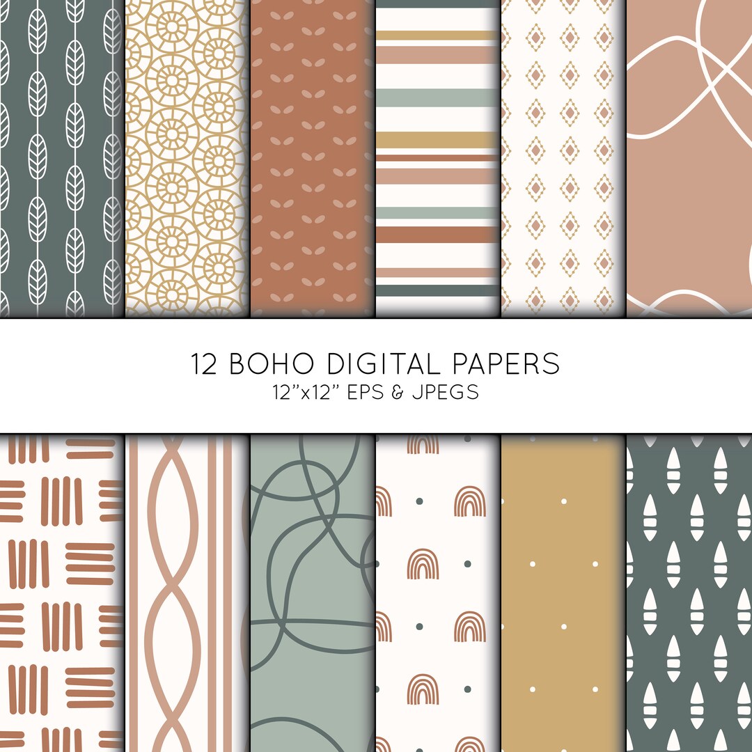 Boho Digital Paper, Modern Scrapbook Paper, Abstract Digital Paper Pack ...