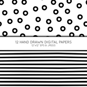 Doodle Digital Paper, Hand Drawn Scrapbook Paper, Black and White ...