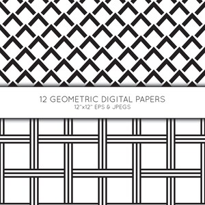 Geometric Digital Paper, Geometric Scrapbook Paper, Black and White ...