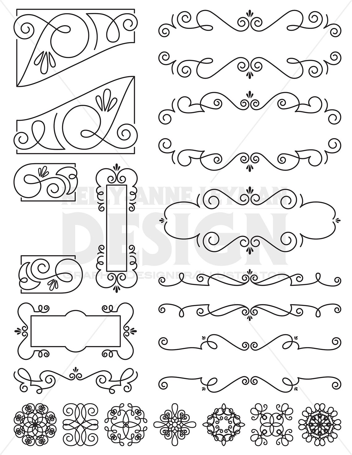 Swirl Digital Frames Clipart, Digital Labels Clip Art Set, Flourish ...