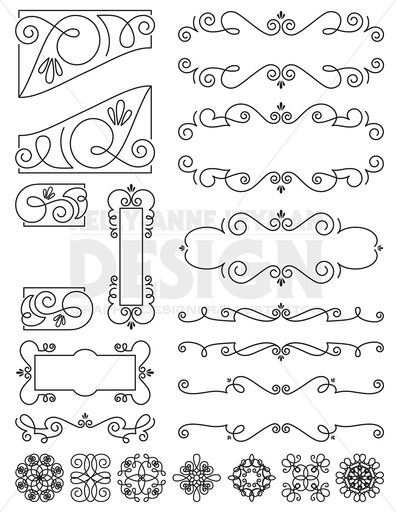 Swirl Digital Frames Clipart, Digital Labels Clip Art Set, Flourish ...
