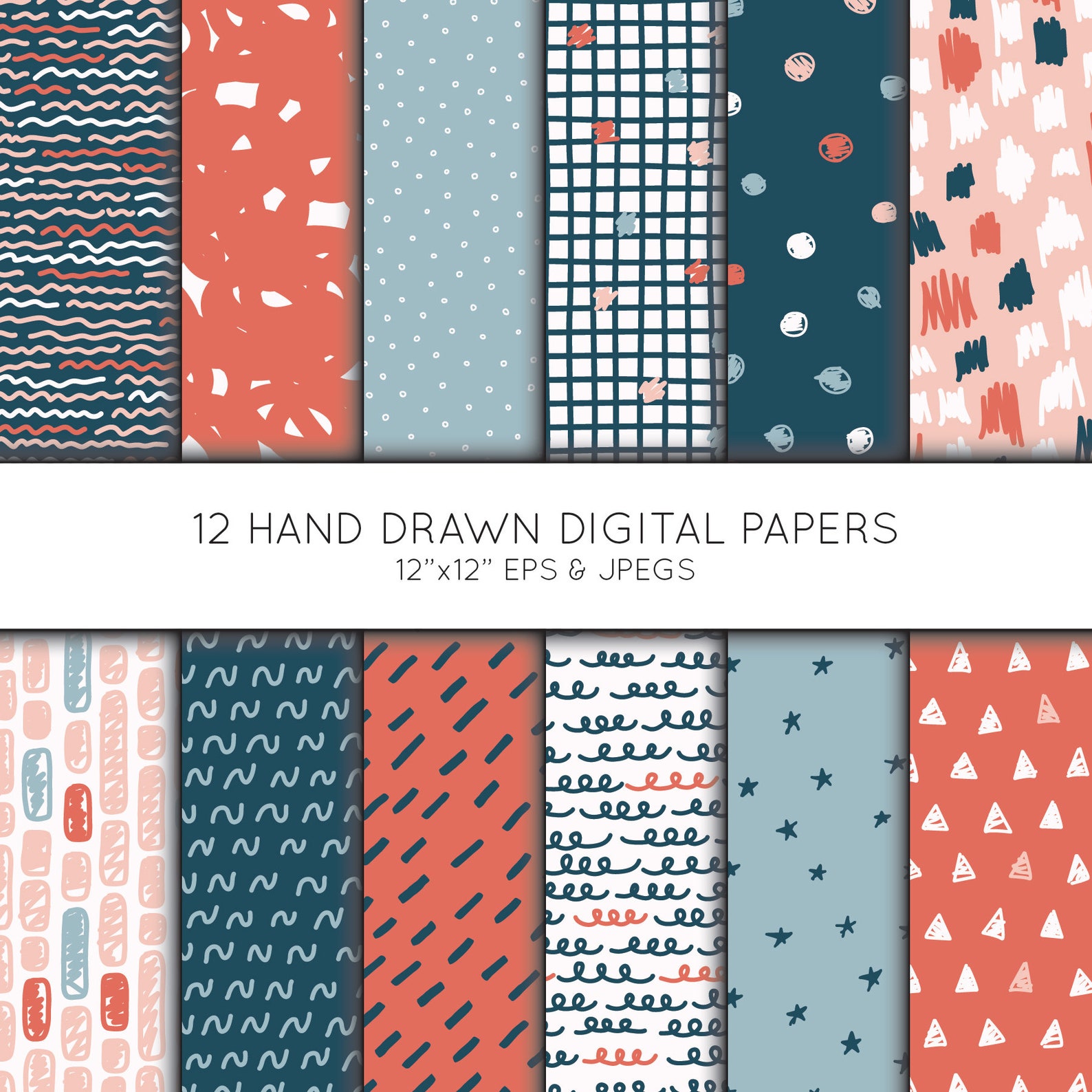 Hand Drawn Scrapbook Paper, Doodle Digital Paper, Minimalist, Abstract ...