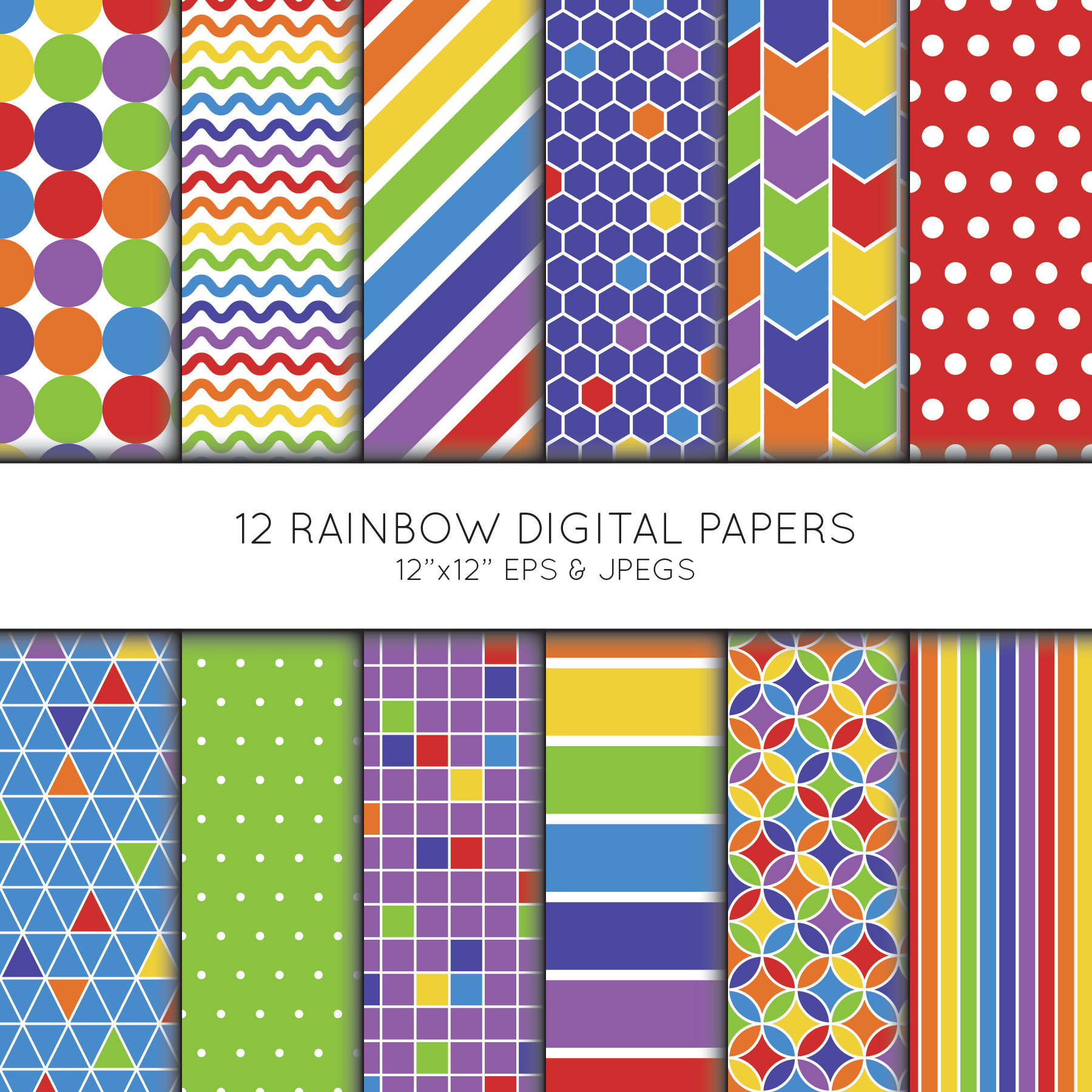 Rainbow Digital Paper, Geometric Scrapbook Paper, Digital Paper Pack ...